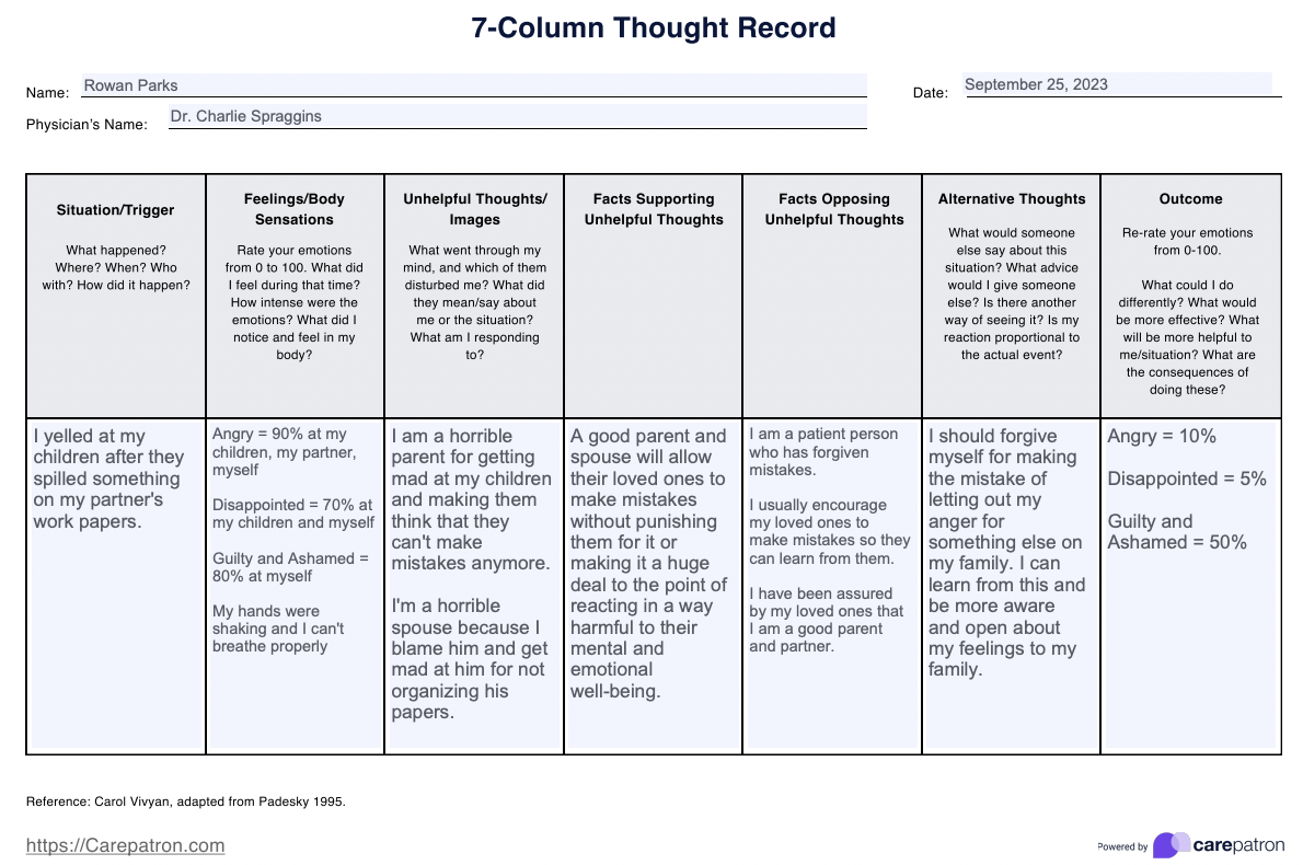 7 Column Thought Records & Example | Free PDF Download